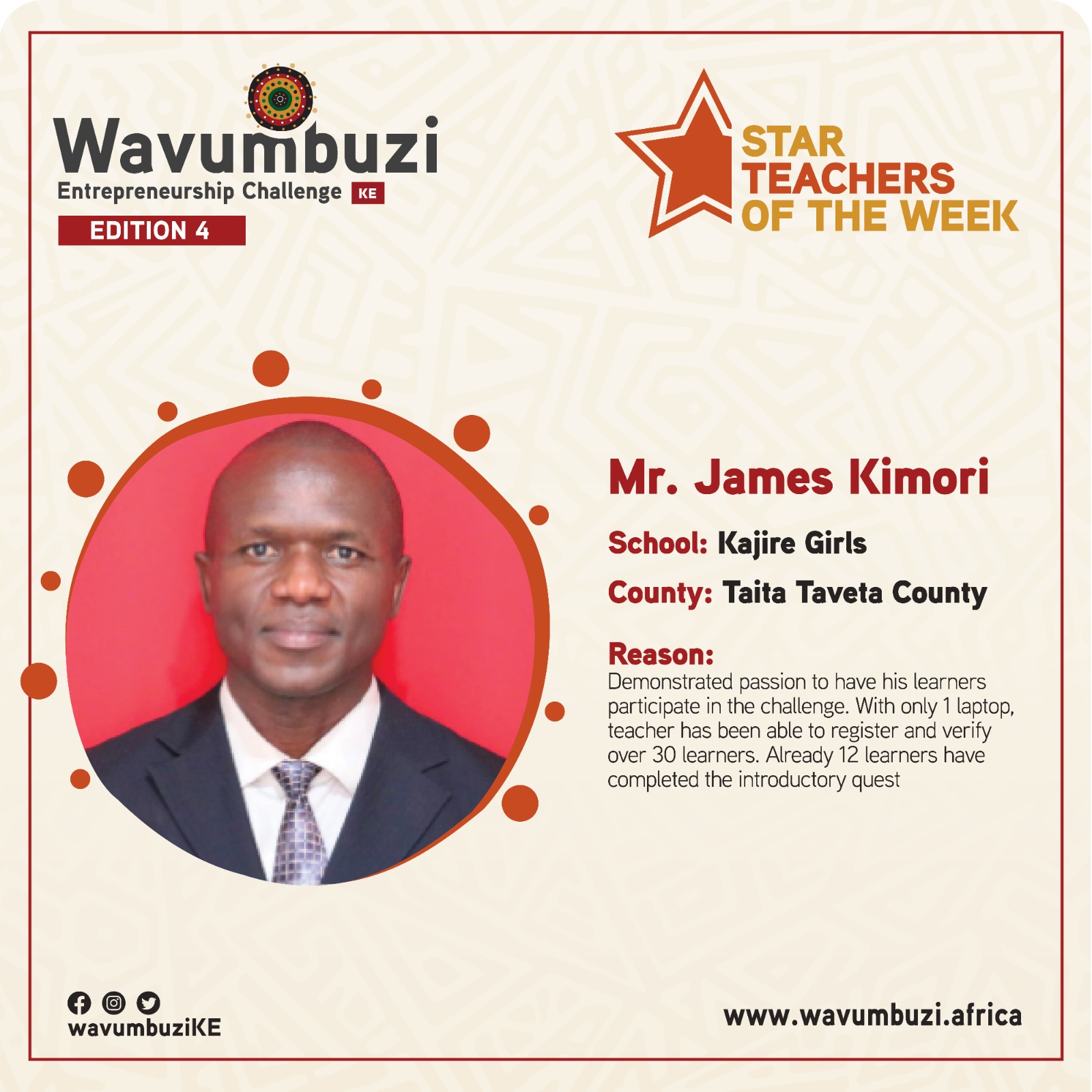 EDITION 4 WEEK 1 STAR TEACHERS - Wavumbuzi Entrepreneurship Challenge ...